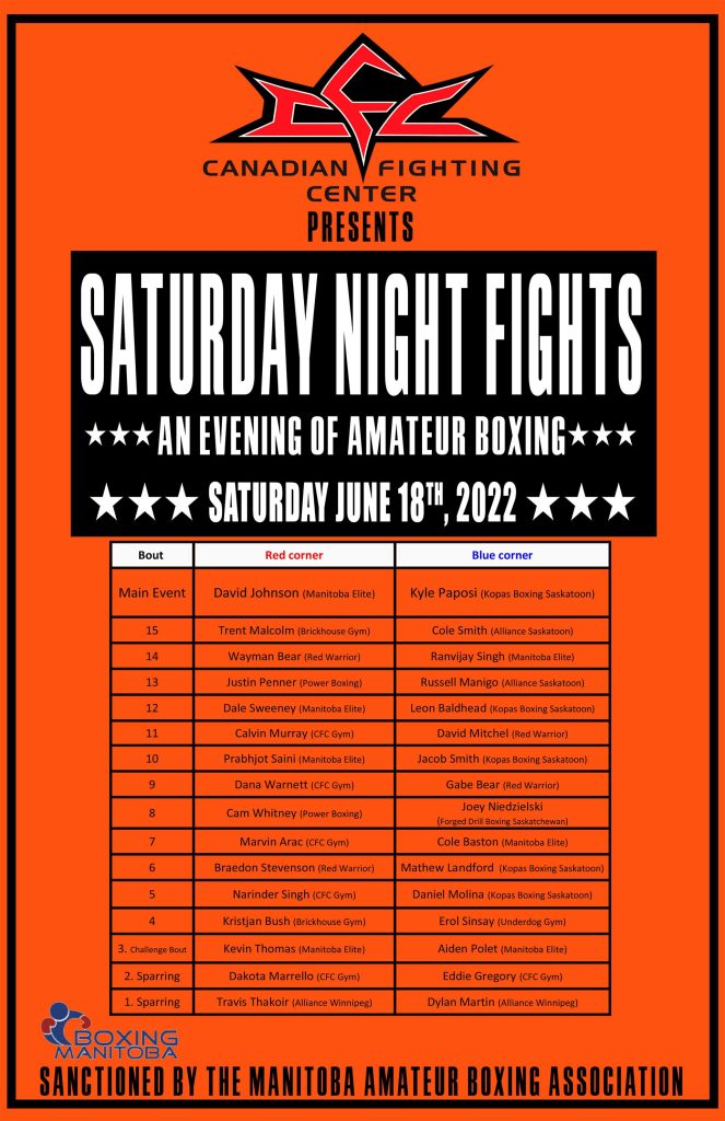 CFC’s Saturday Night Fights Lineup June 18, 2022 | Canadian Fighting Center